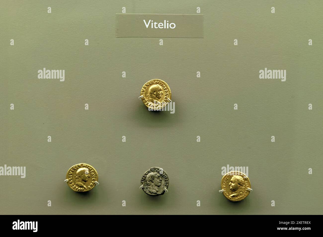 Display of ancient Roman gold and silver coins featuring Emperor ...