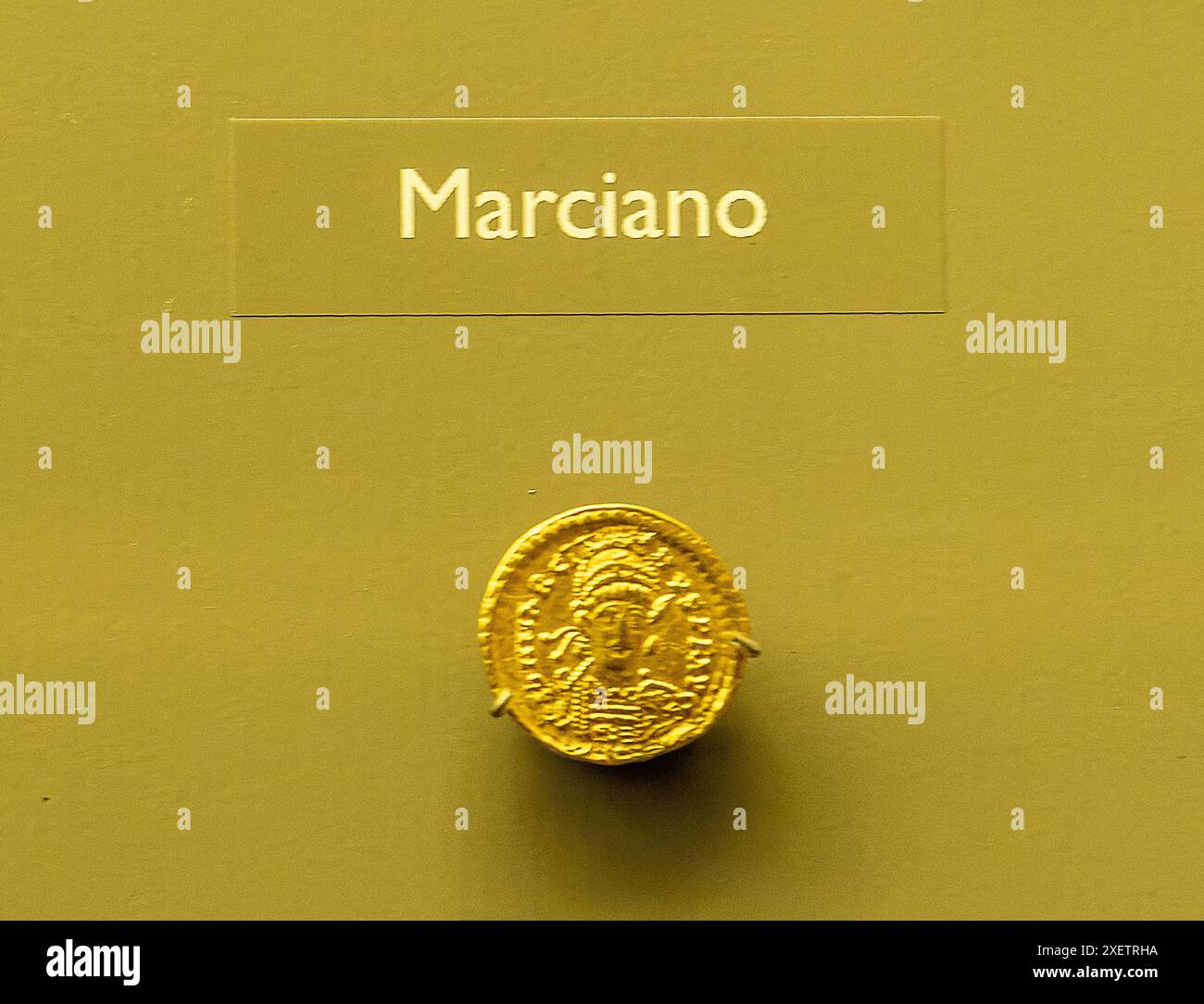 Ancient Roman gold coin depicting Emperor Marcian, displayed at the ...