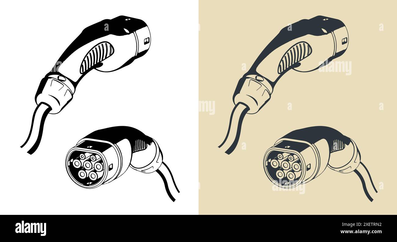 Stylized vector illustrations of EV charger type 2 plug Stock Vector ...
