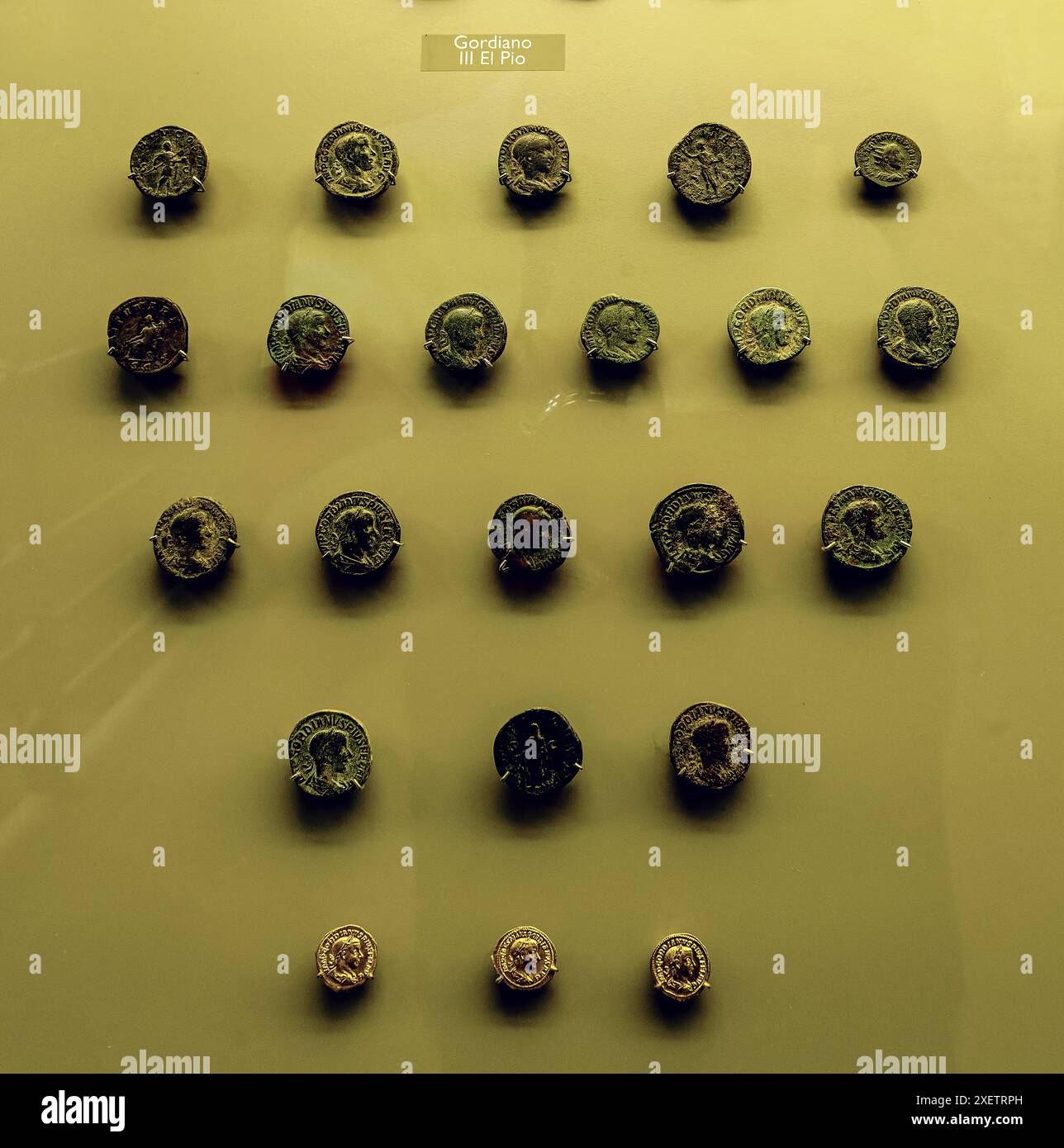 Display of ancient Roman coins from the reign of Gordian III the Pious ...