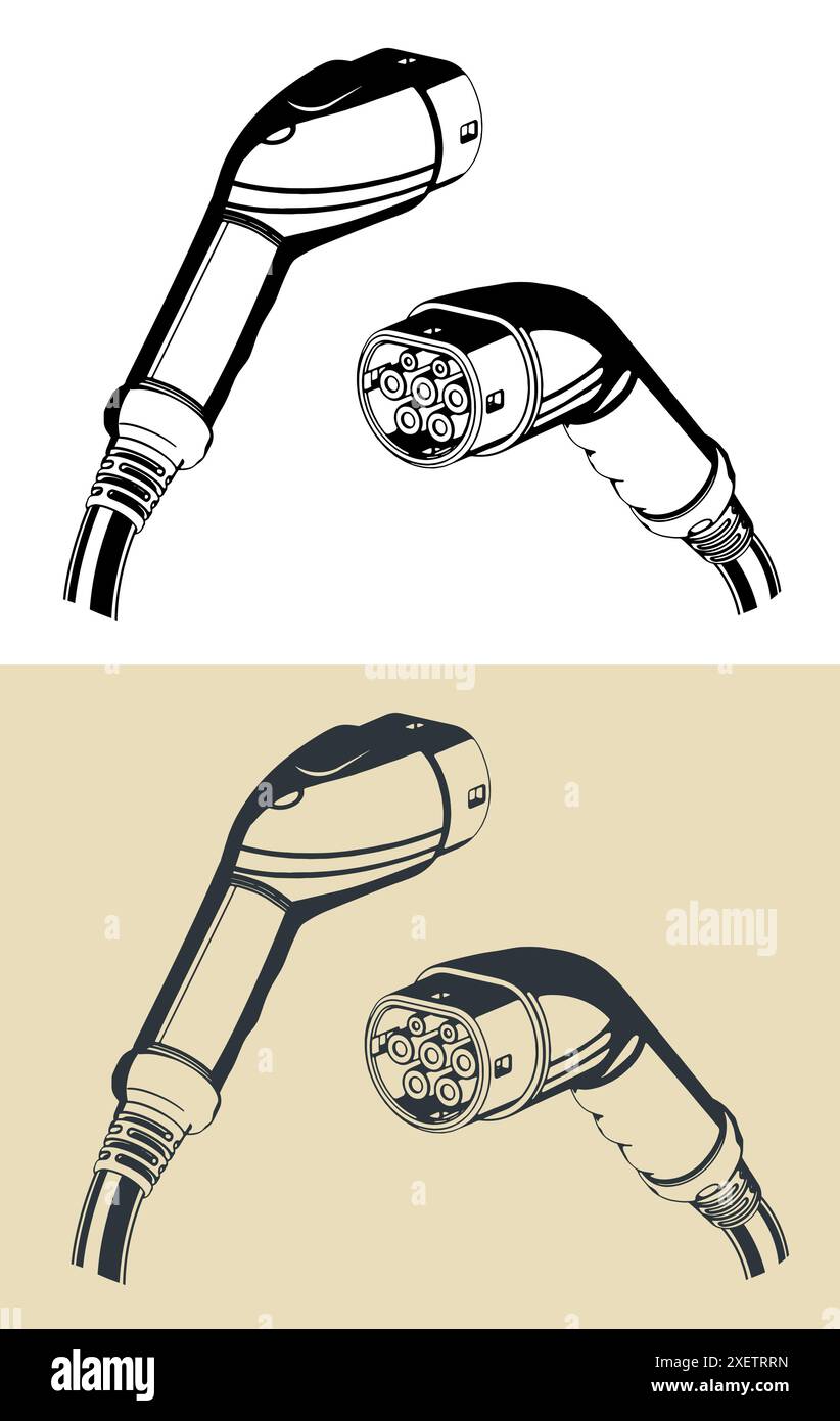 Stylized vector illustrations of EV charger type 2 plug Stock Vector ...