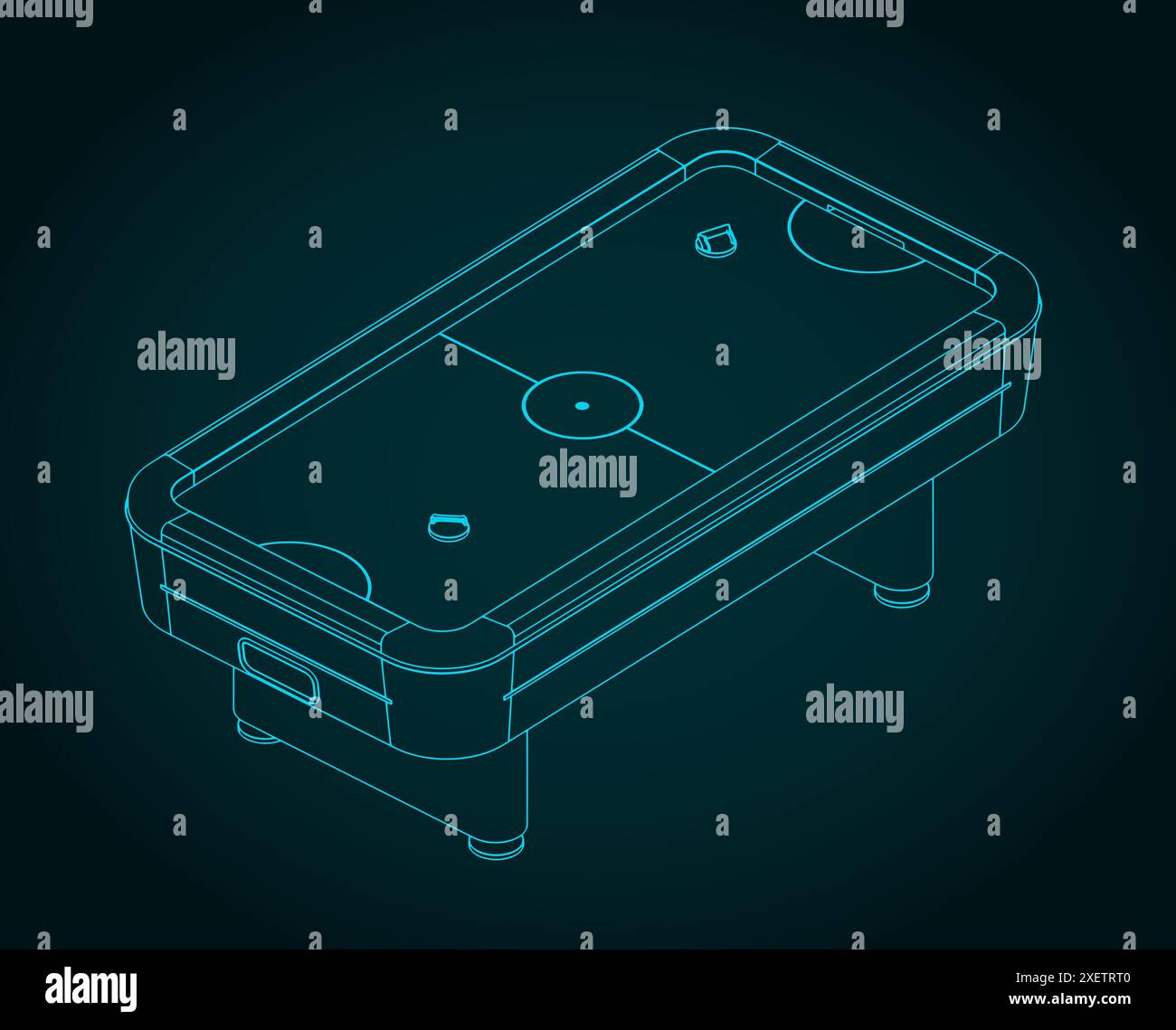 Stylized vector illustration of isometric blueprint of a tabletop air ...