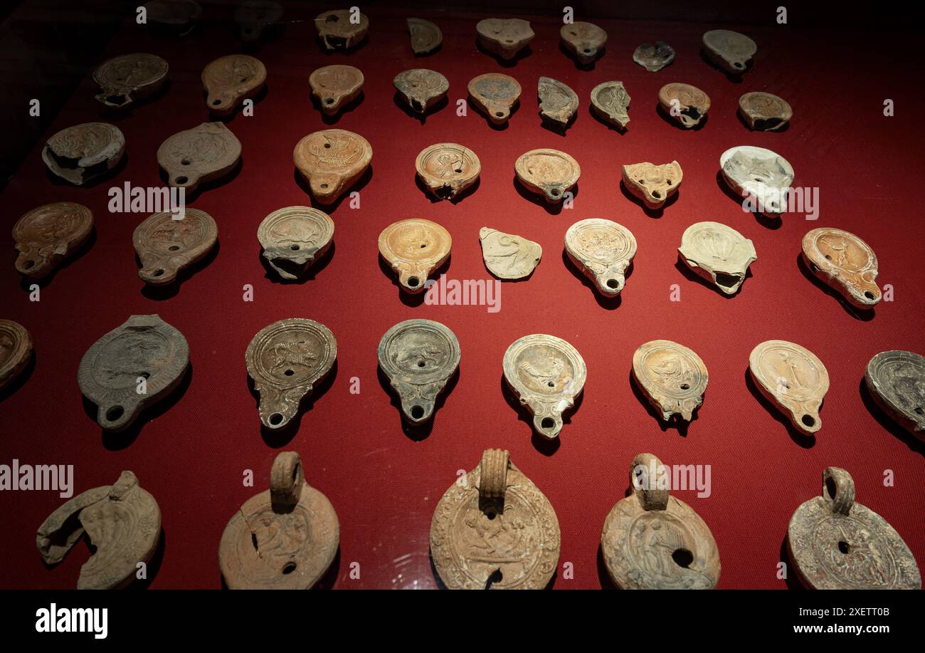 Collection of Ancient Roman Oil Lamps on Display Stock Photo - Alamy