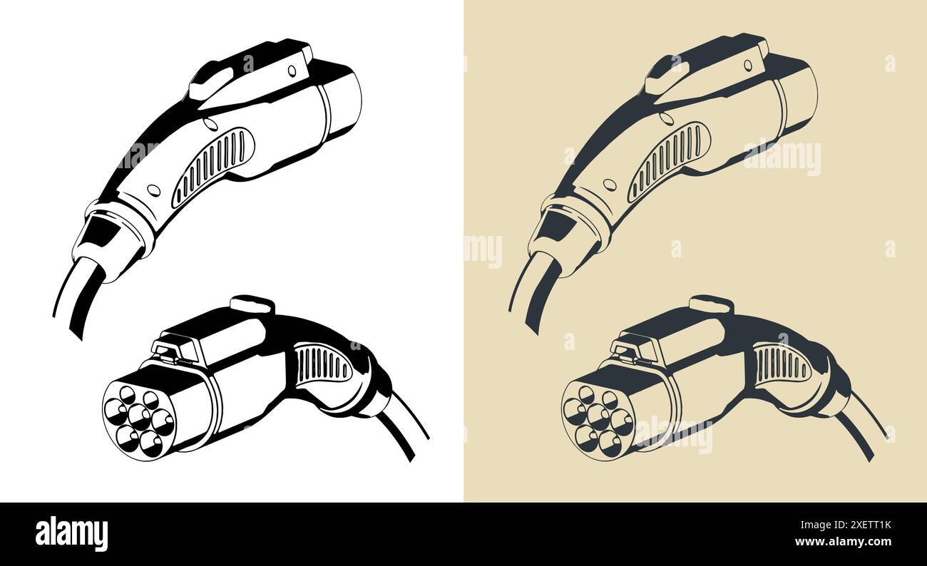 Stylized vector illustrations of EV charger GB/T AC connector Stock ...