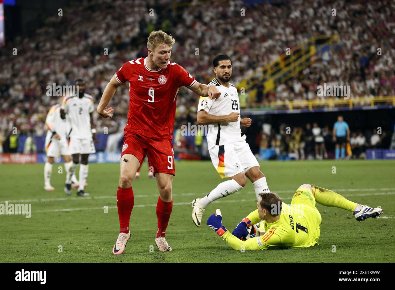 Dortmund - (l-r) Rasmus Hojlund of Denmark, Germany goalkeeper Manuel Neuer during the UEFA EURO ...