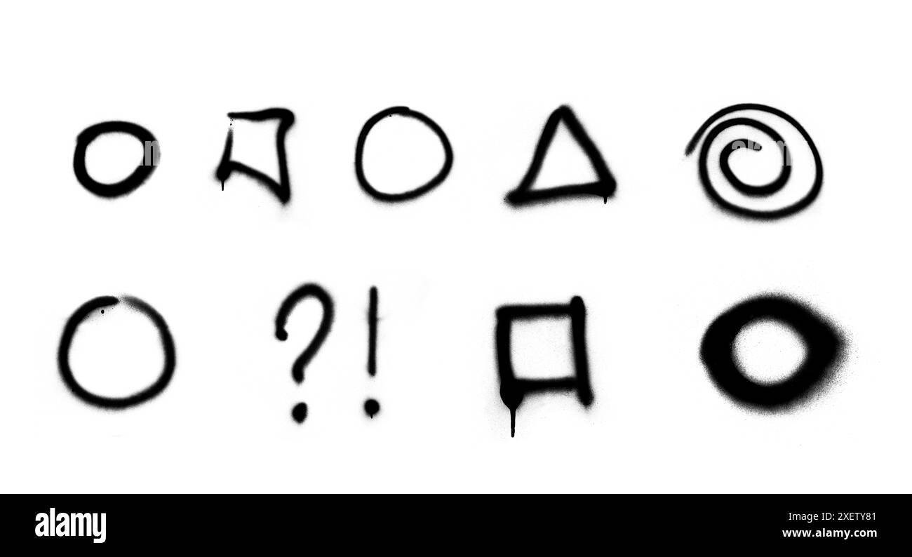 Graffiti symbols. Spray painted shapes like circle, square, spiral ...