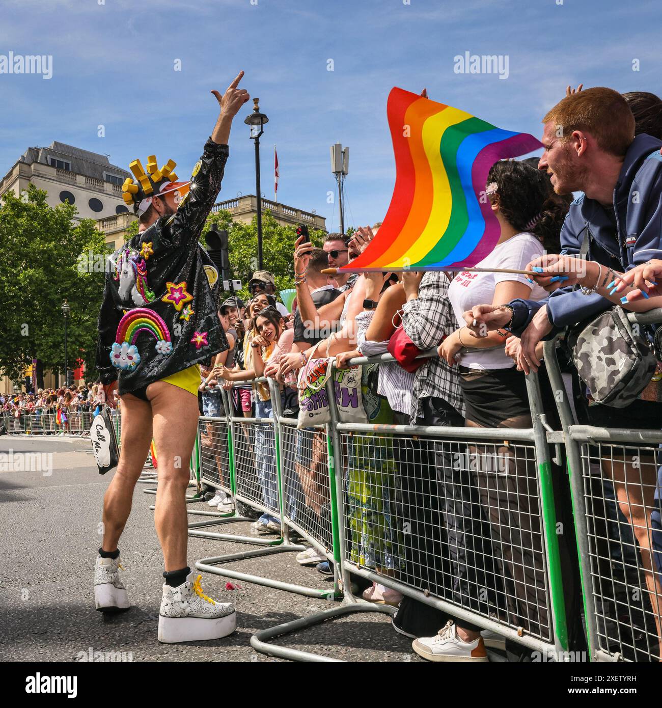 London, UK. 29th June, 2024. A participant works the crowd ...