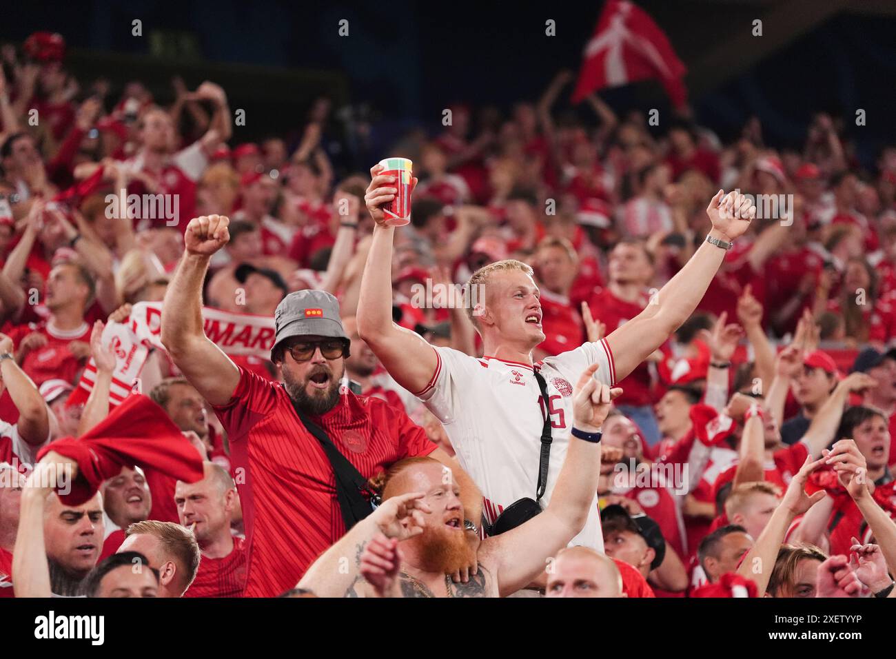 Denmark fans in the stands during the UEFA Euro 2024 round of 16 match ...