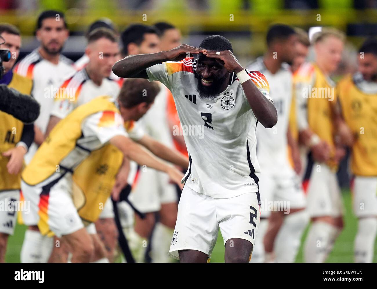 Germany's Antonio Rudiger celebrates following the UEFA Euro 2024 round ...