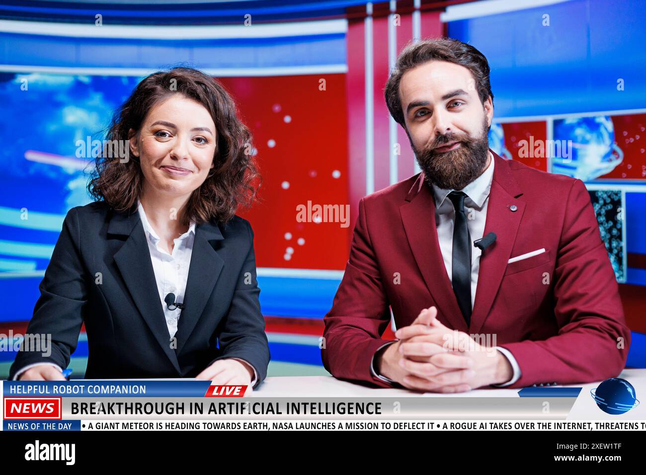Newscasters team reveal AI progress on live television program ...