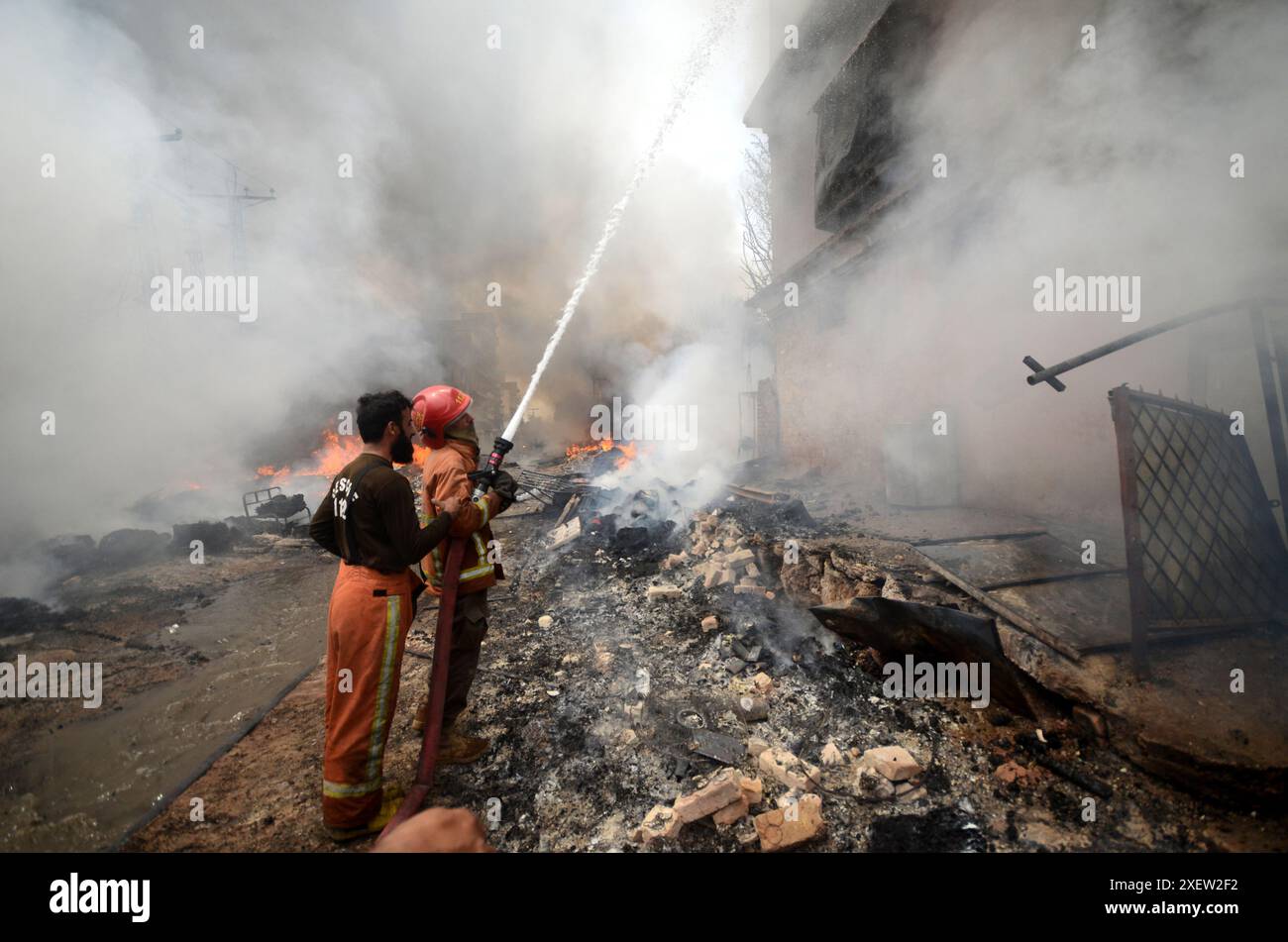 June 29, 2024, Peshawar, Peshawar, Pakistan: A fire broke out in shops ...