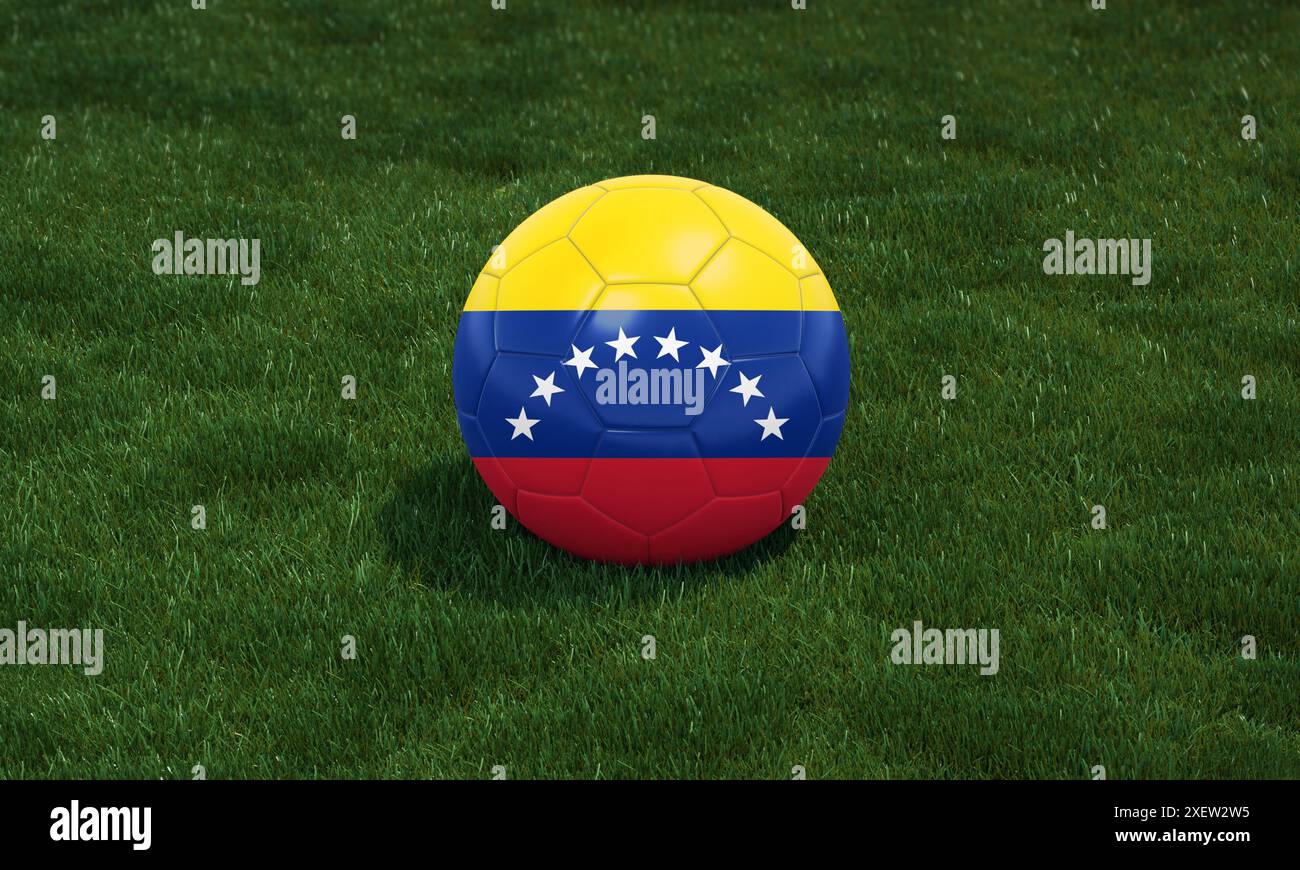 Soccer ball with Venezuela flag colors at a stadium on green grasses ...