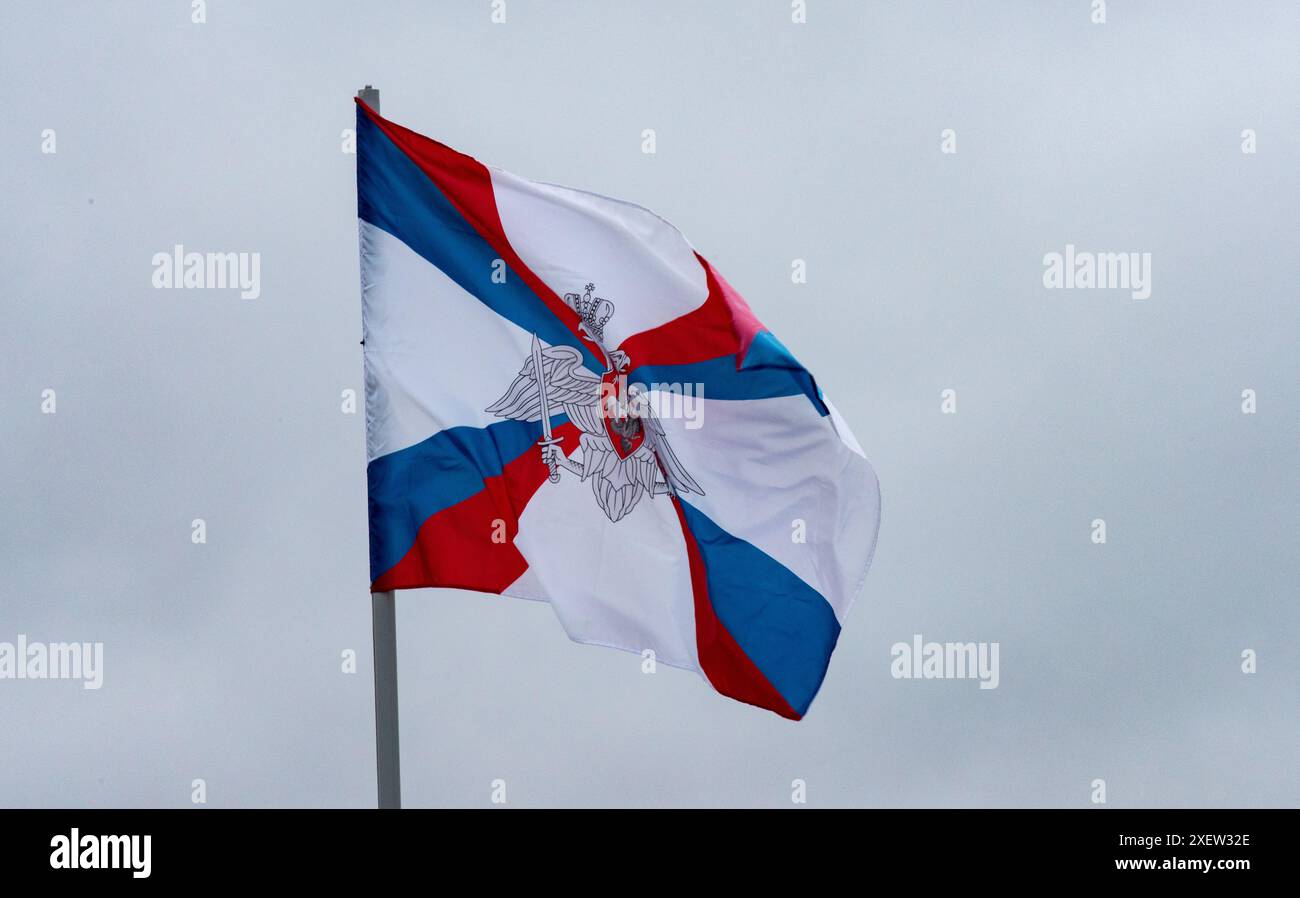 The flag of the Ministry of Defense of the Russian Federation is flying ...