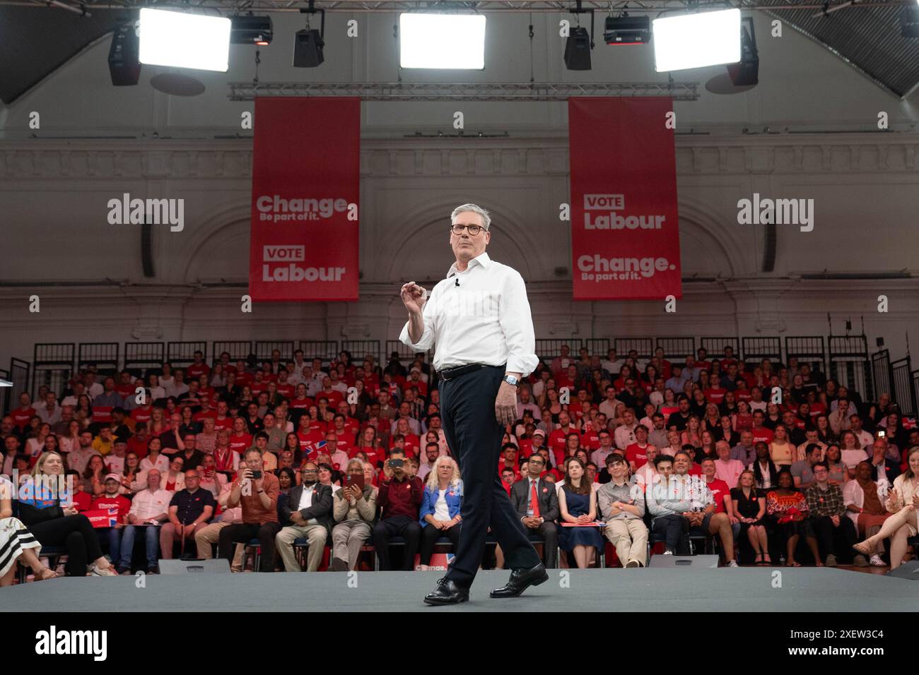Labour leader Sir Keir Starmer addresses an audience of Labour Party members and supporters ...
