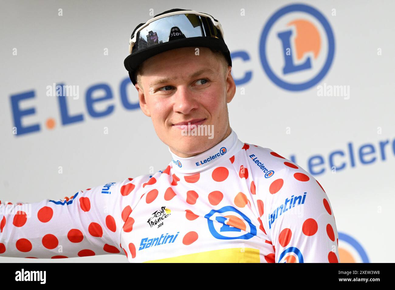 JONAS ABRAHAMSEN CELEBRATING PORTRAIT ON THE PODIUM OF THE FIRST STAGE ...