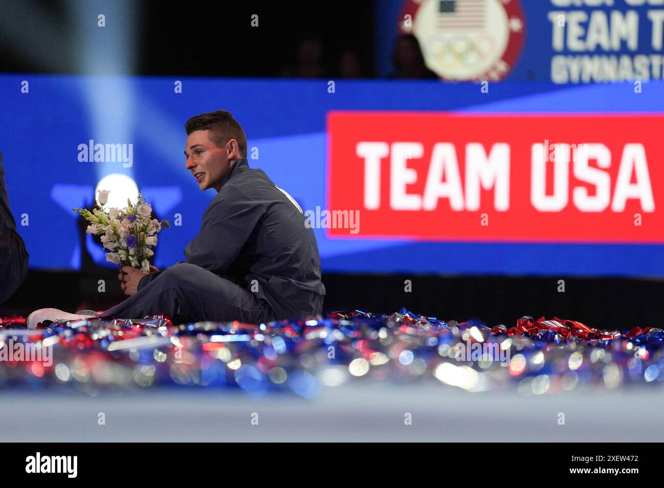 Paul Juda reacts after being named to the 2024 Olympic team at the ...