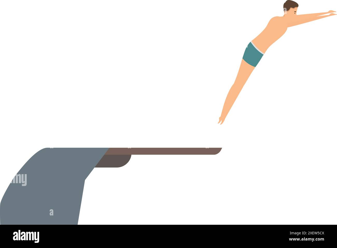 Professional swimmer jumping from springboard during training in ...