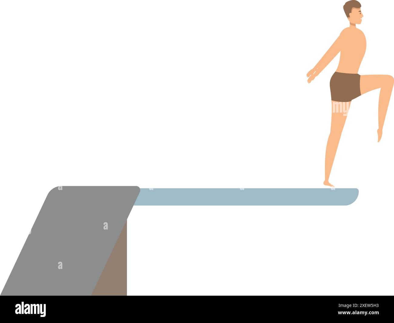 Young man stretching on diving board getting ready to jump in swimming ...