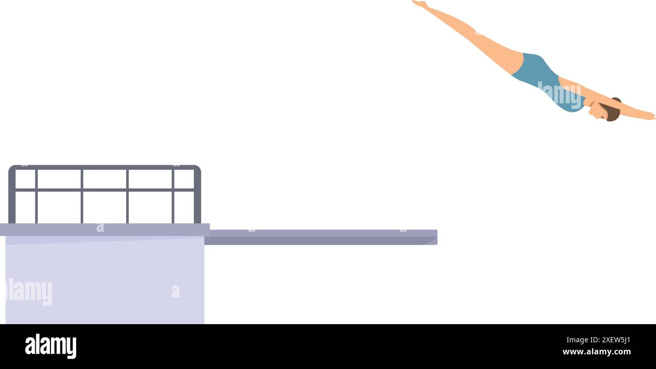 Young woman in swimsuit is diving from a springboard into the water ...