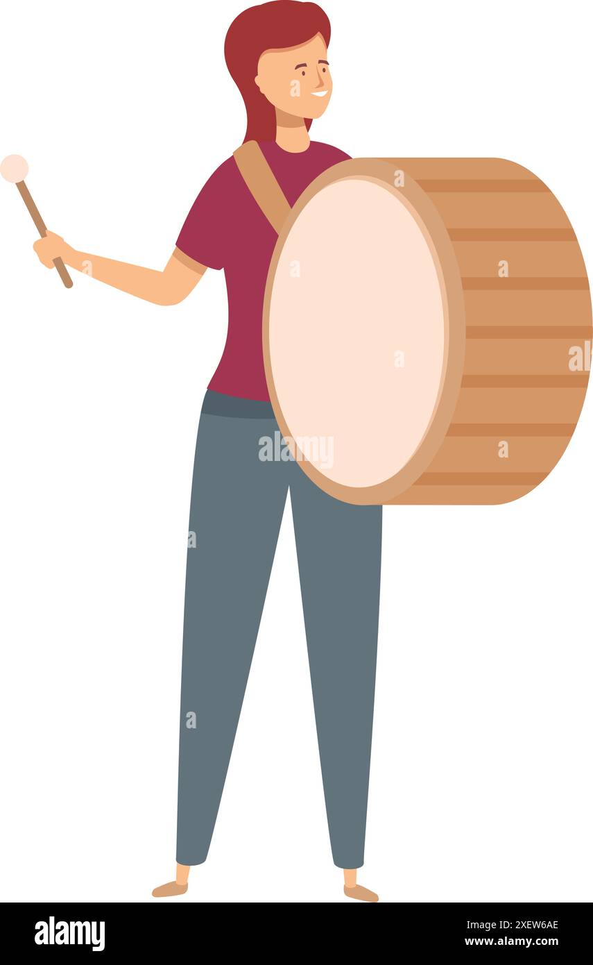 Smiling drummer is playing a big bass drum with a mallet Stock Vector ...