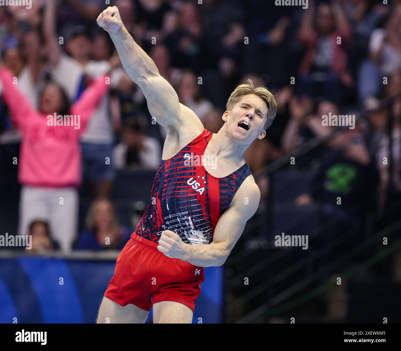 June 29, 2024: Shane Wiskus celebrates during the 2024 Gymnastics U.S ...