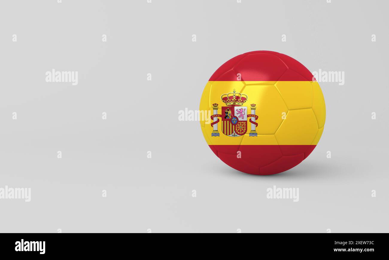 3D illustration of a soccer ball featuring the Spanish flag with a ...