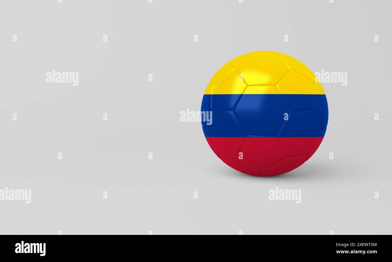 3D illustration of a soccer ball decorated with the Colombian flag ...