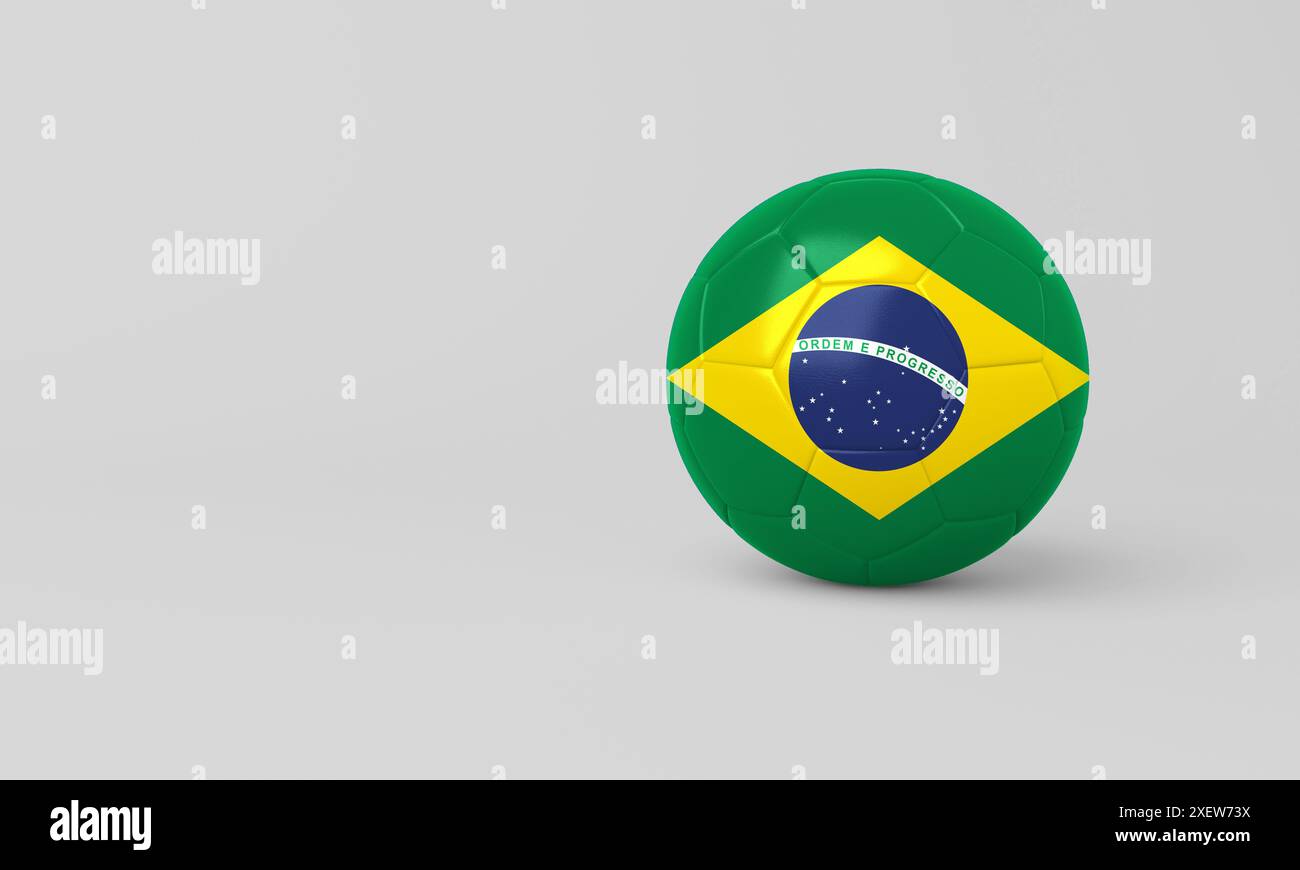 3D illustration of a soccer ball adorned with the Brazilian flag ...