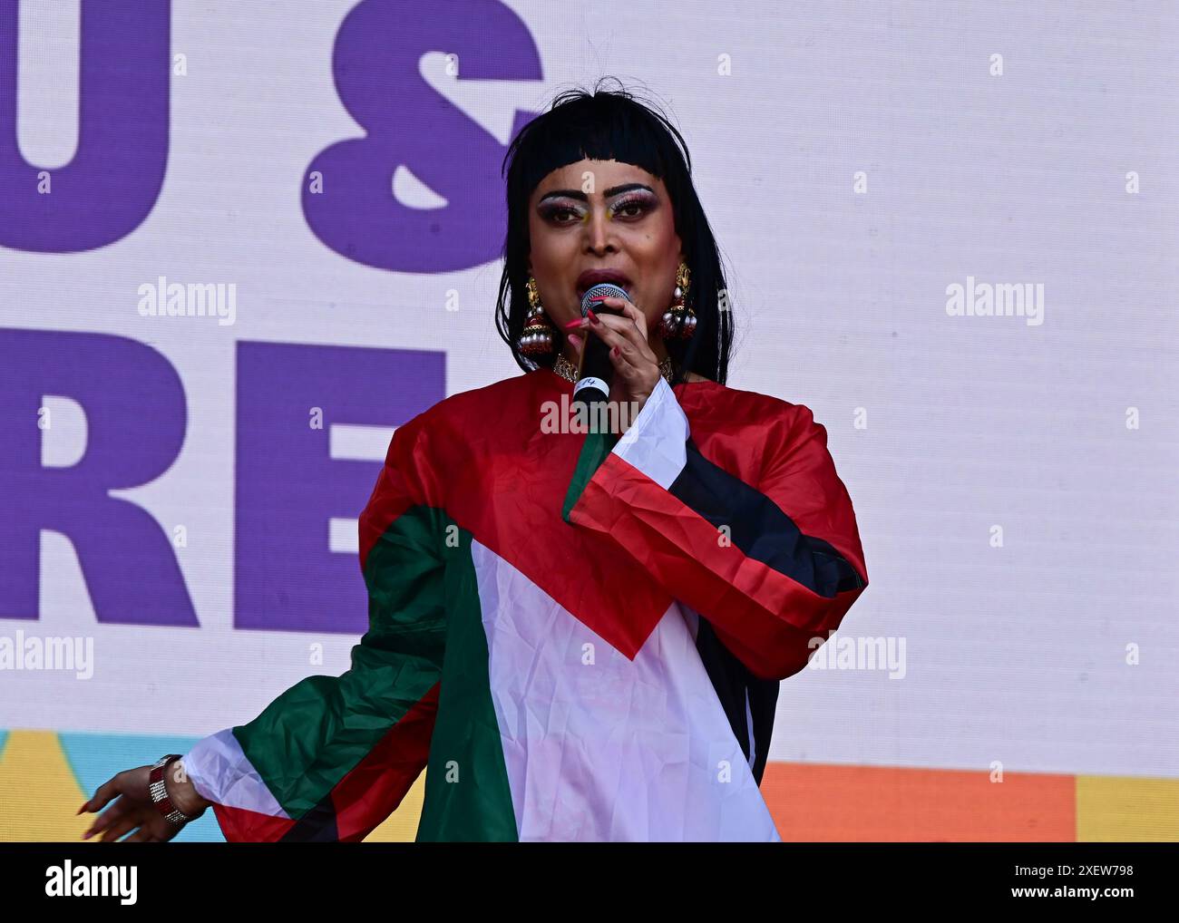 LONDON, UK. 29th June, 2024. Hosts Asifa Lahore at the Pride in London ...