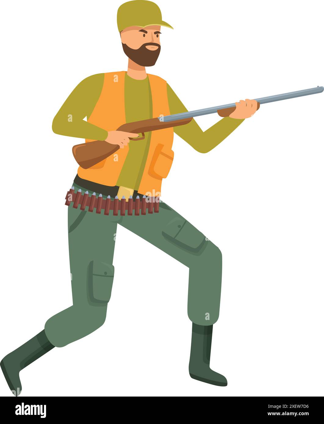 Hunter running and aiming with his rifle, hunting concept illustration ...