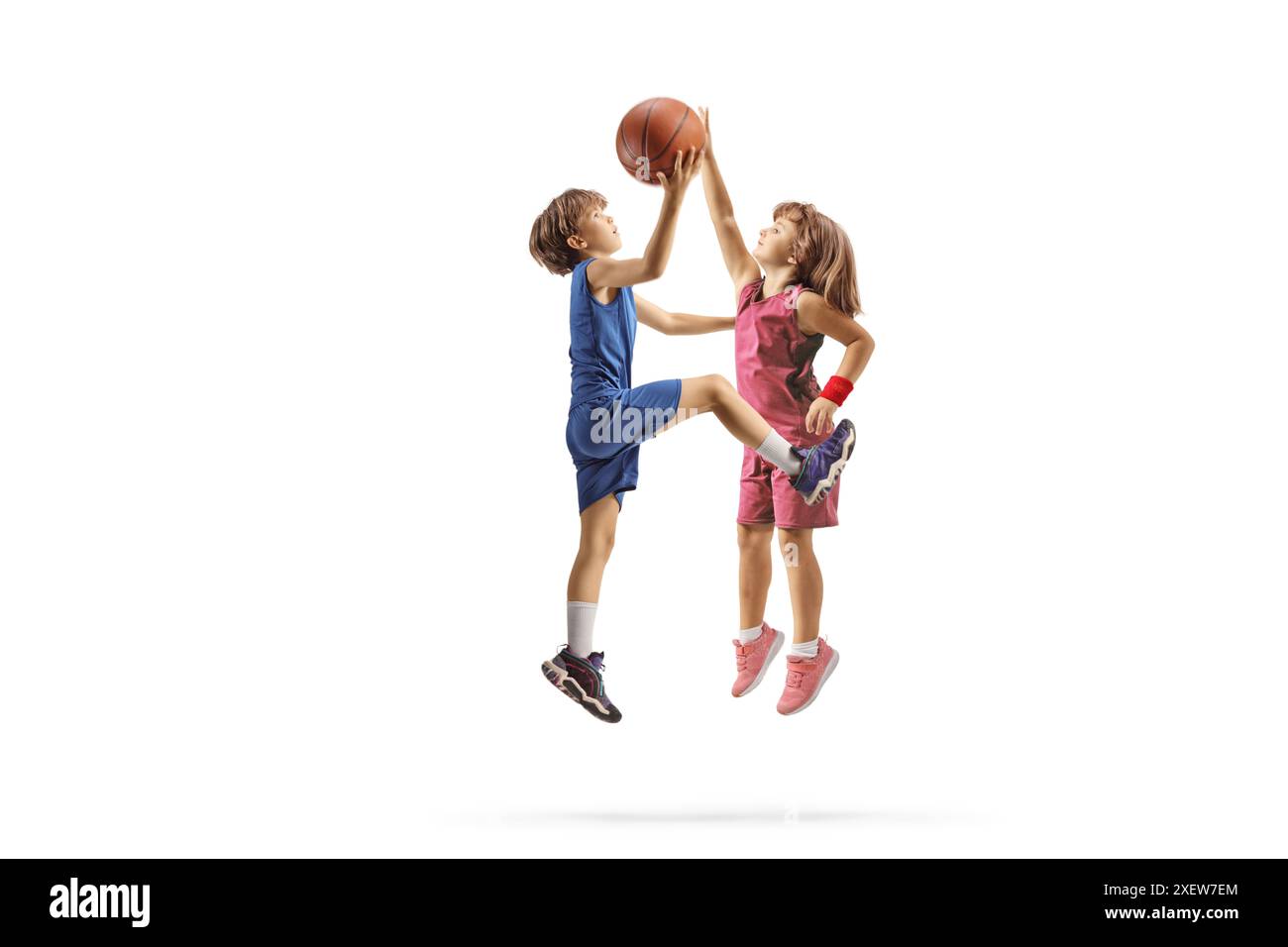 Children playing basketball isolated on white background Stock Photo ...