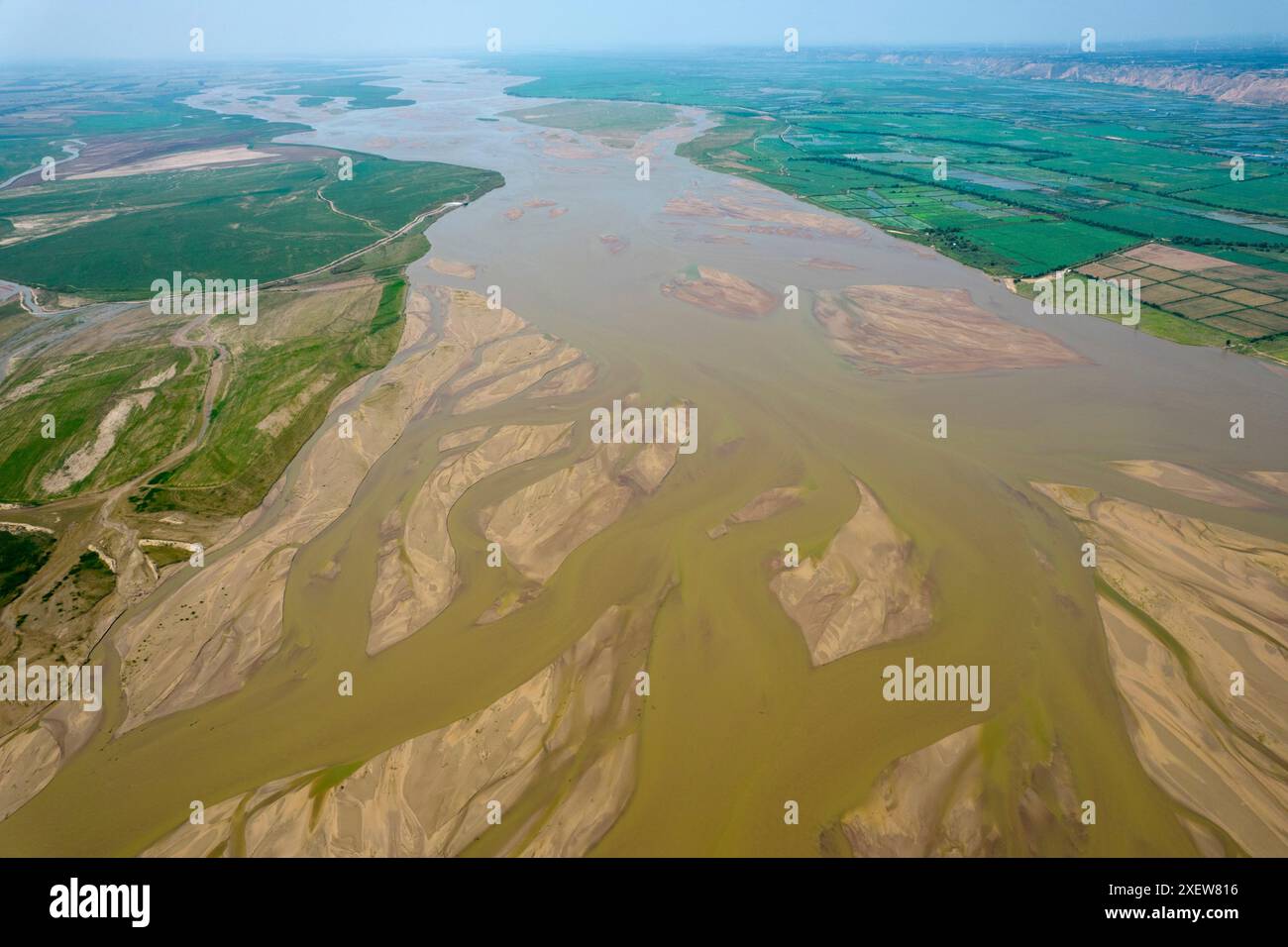 YUNCHENG, CHINA - JUNE 29, 2024 - The exposed riverbed of the Yellow ...
