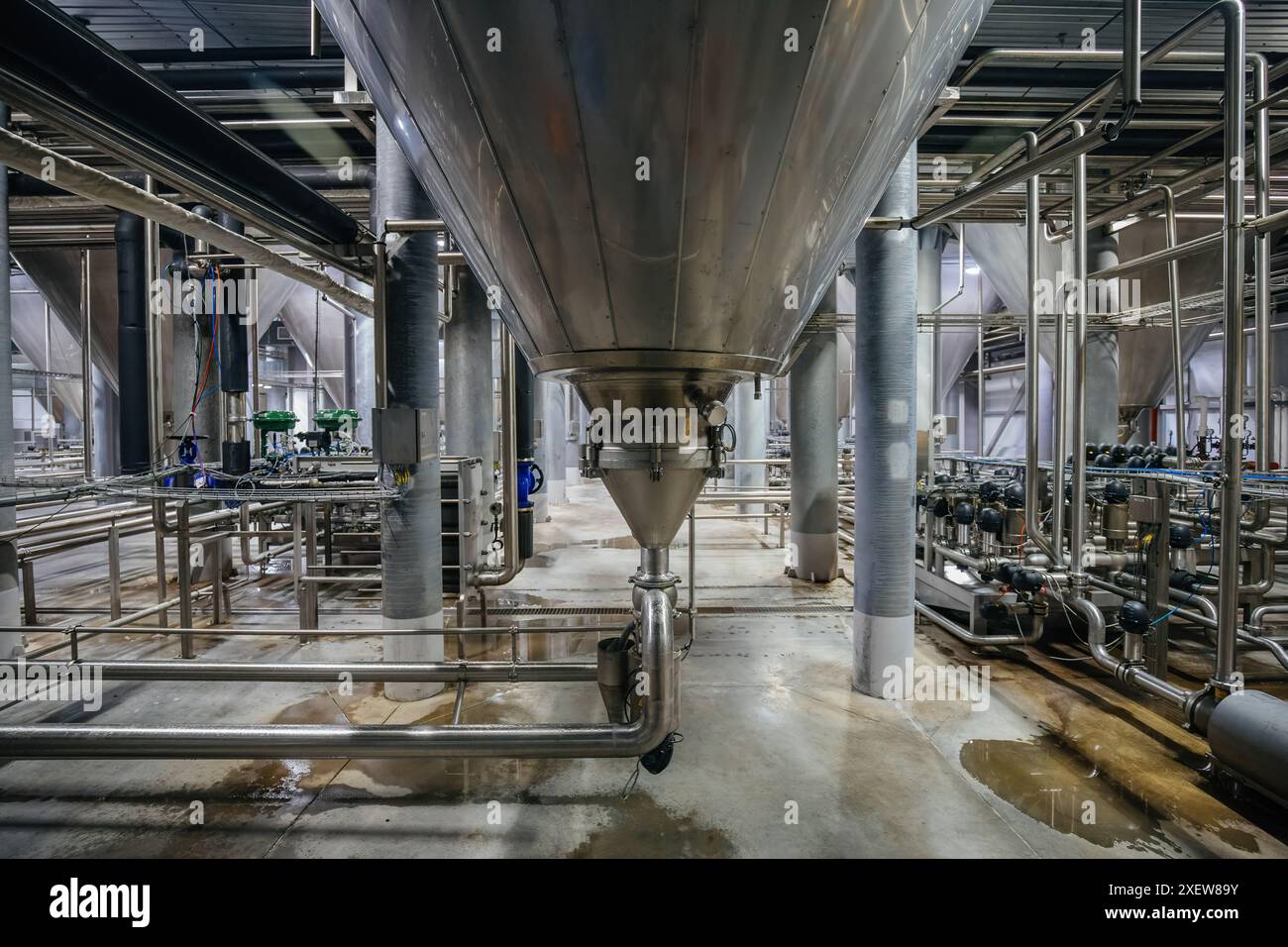 Large industrial stainless steel vats for fermentation in modern ...