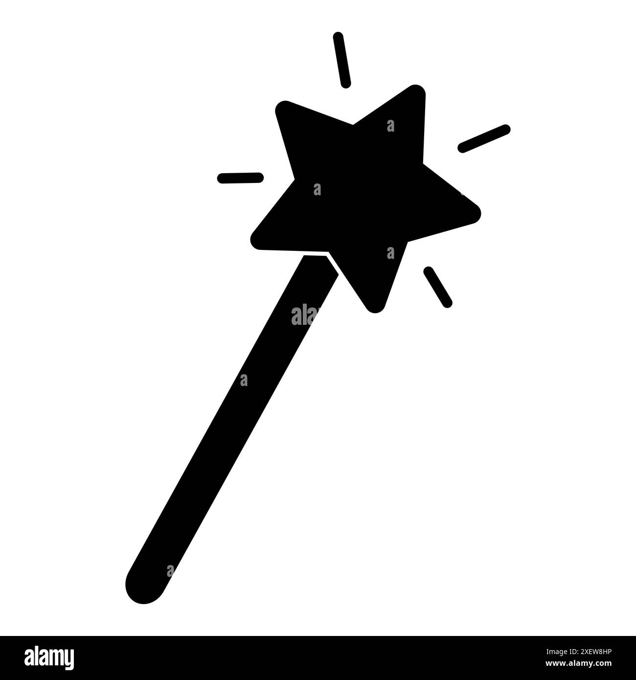 Black silhouette of magic wand with sparkling star on top, glyph icon ...