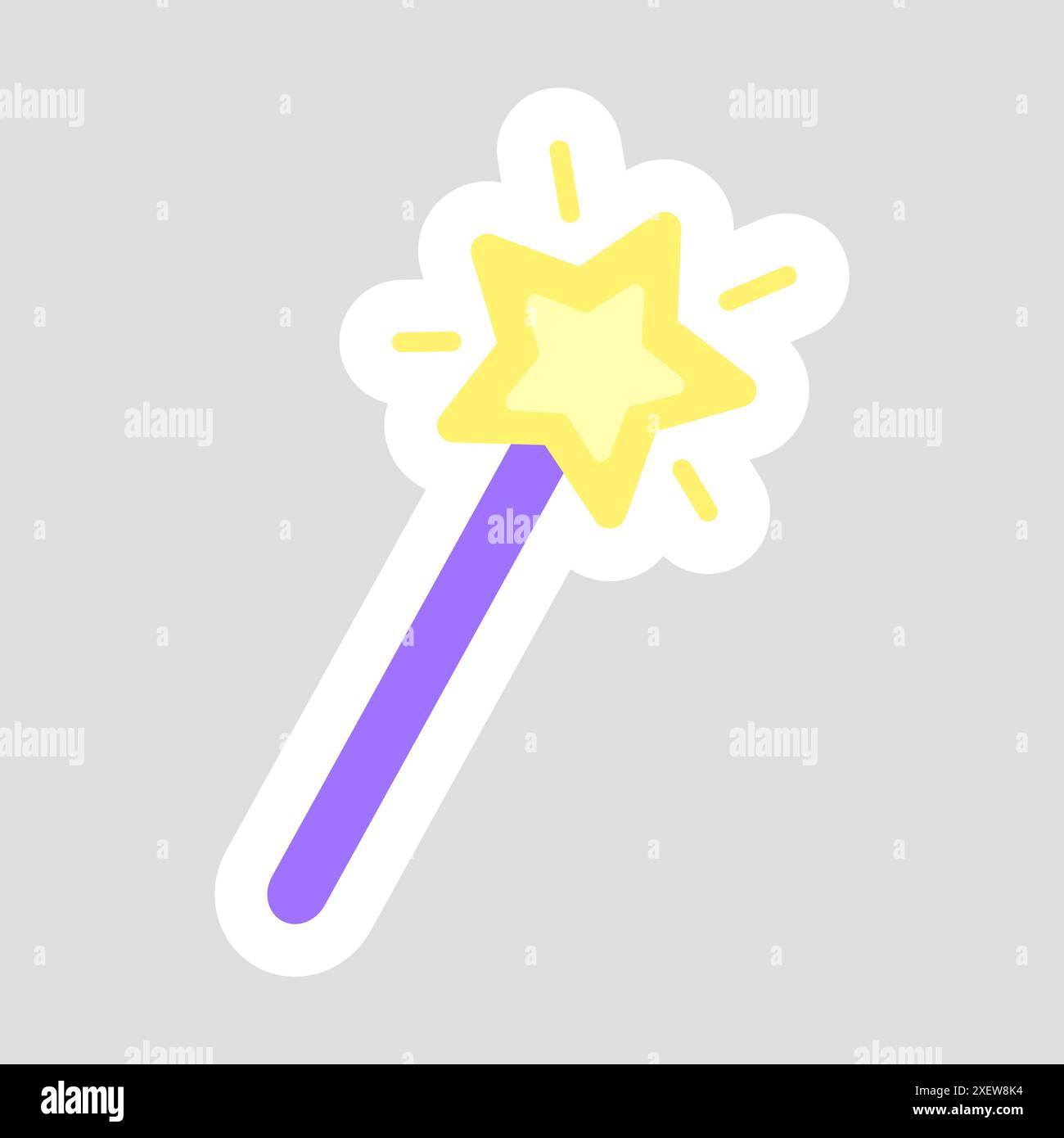 Sticker of magic wand with sparkling star on top, cartoon style vector ...