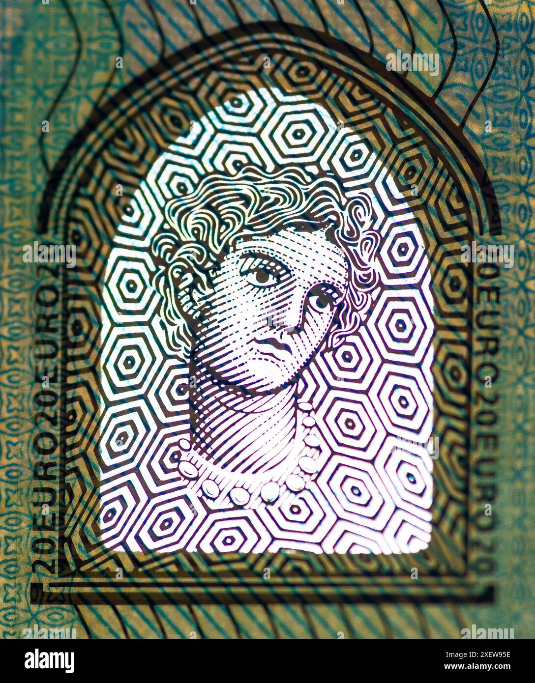Mythological figure of Europe represented on the 20 euro banknote as a ...