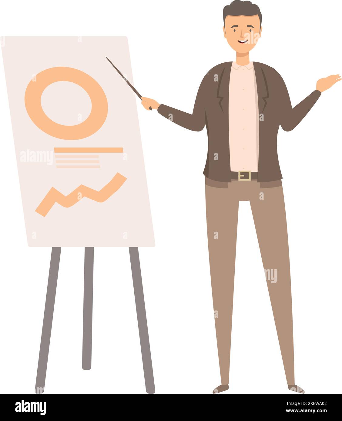 Businessman making presentation pointing at chart on whiteboard ...