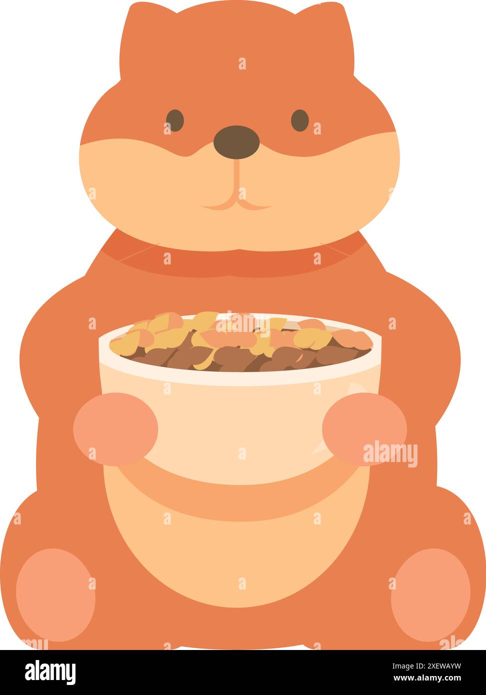 Cartoon illustration of a cute hamster holding a bowl full of food ...