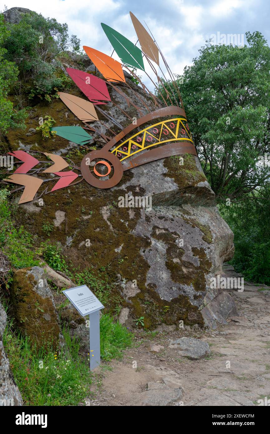 Scenic elements of iron boars on the Nisa walkways at Barca da amieira ...