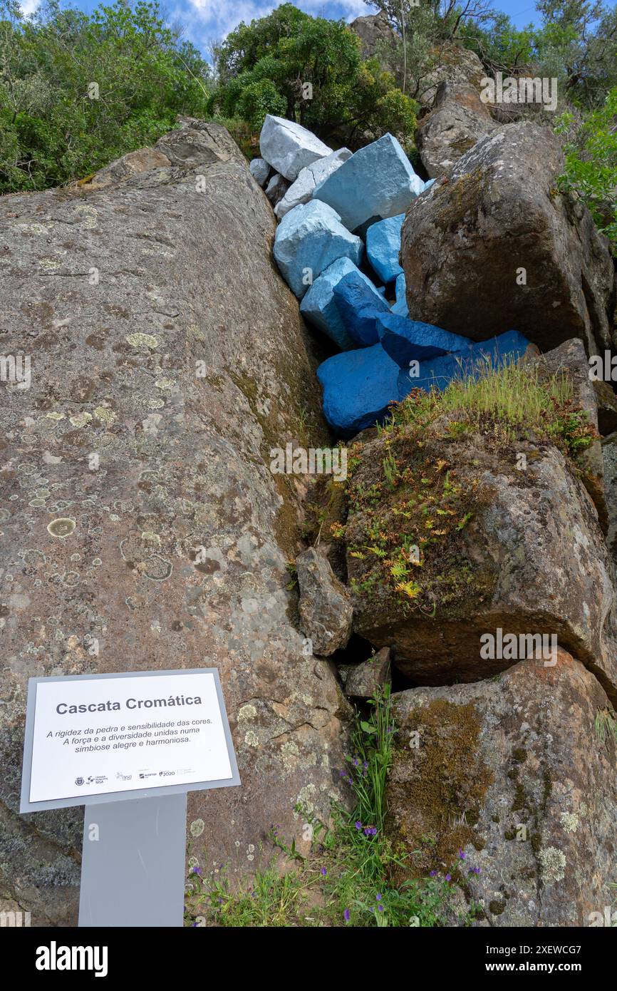 Chromatic stones on the wooden structure path on the Nisa walkways at ...