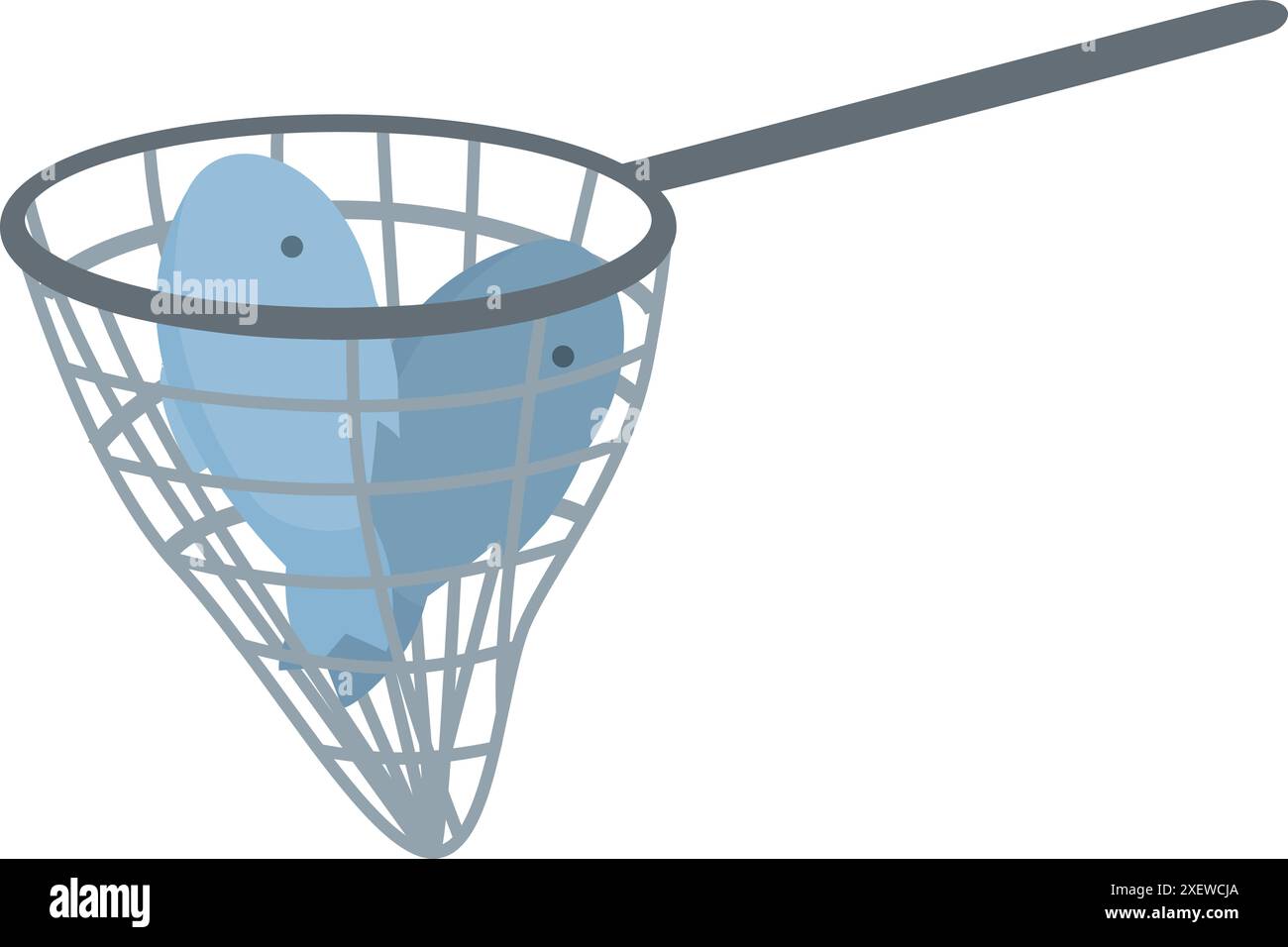 Fishing net catching two fish icon in cartoon style isolated on white ...