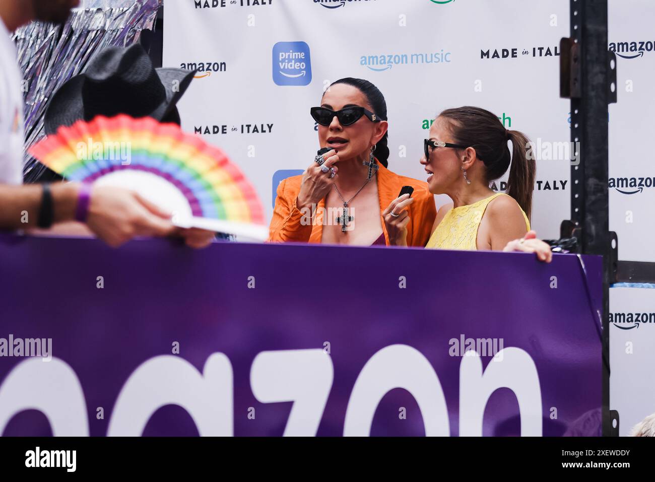 Milan, VIPs and influencers at the Milan Pride 2024 parade. In the ...