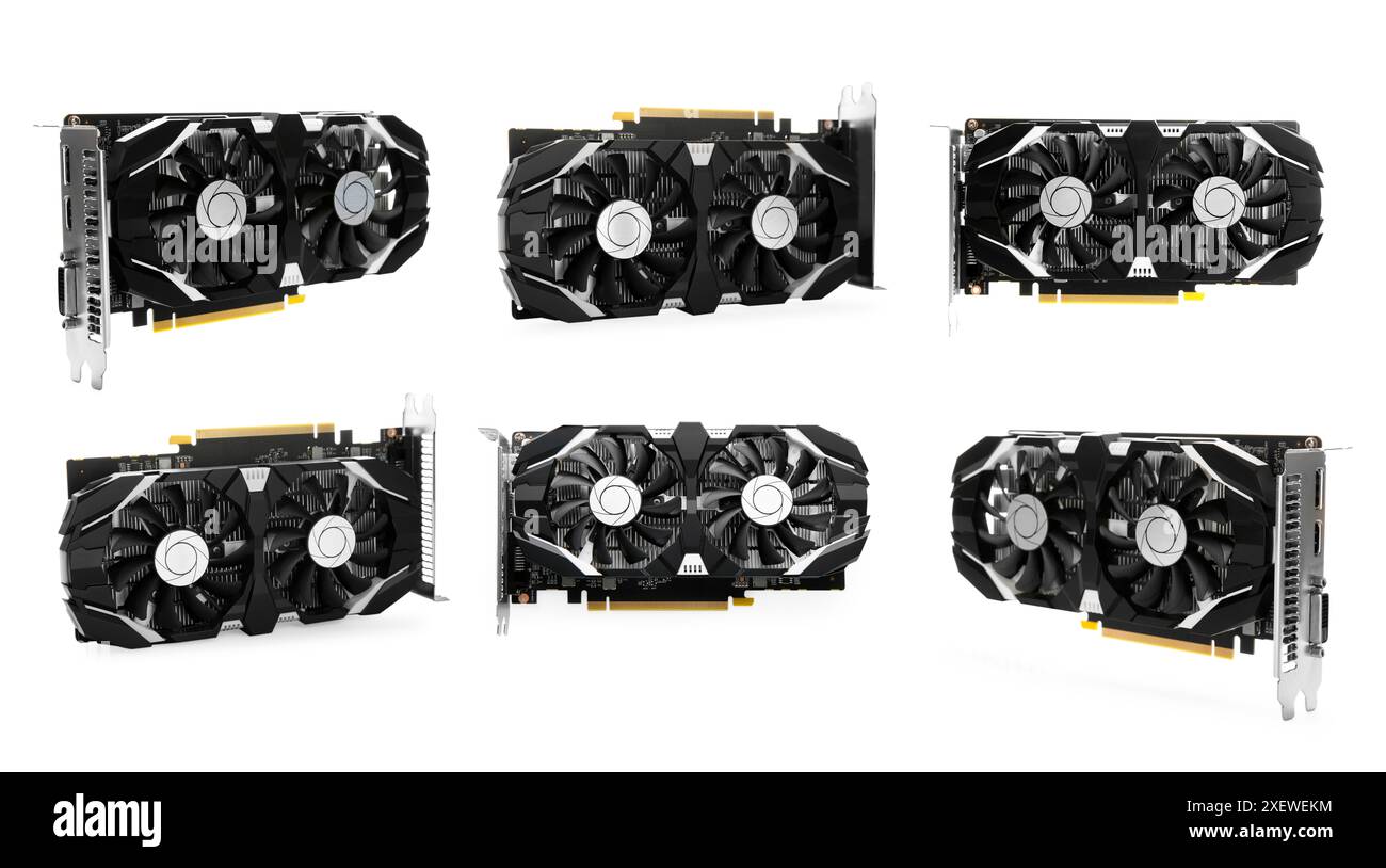 Modern graphics card isolated on white, collage Stock Photo - Alamy
