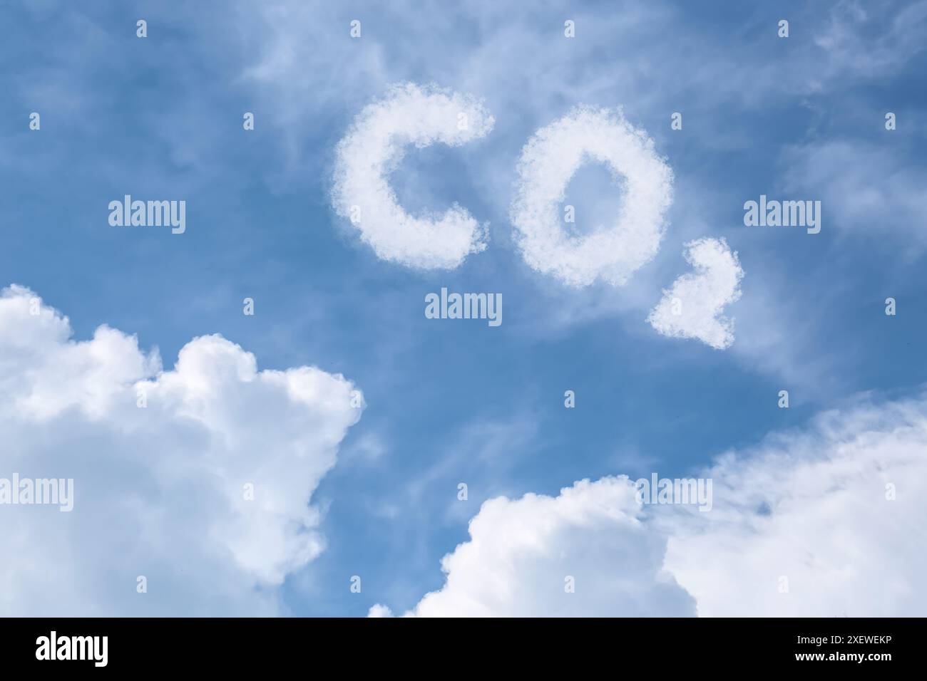 Blue sky with CO2 chemical formula and clouds. Carbon dioxide emissions ...