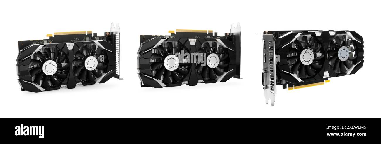 Modern graphics card isolated on white, collage Stock Photo - Alamy
