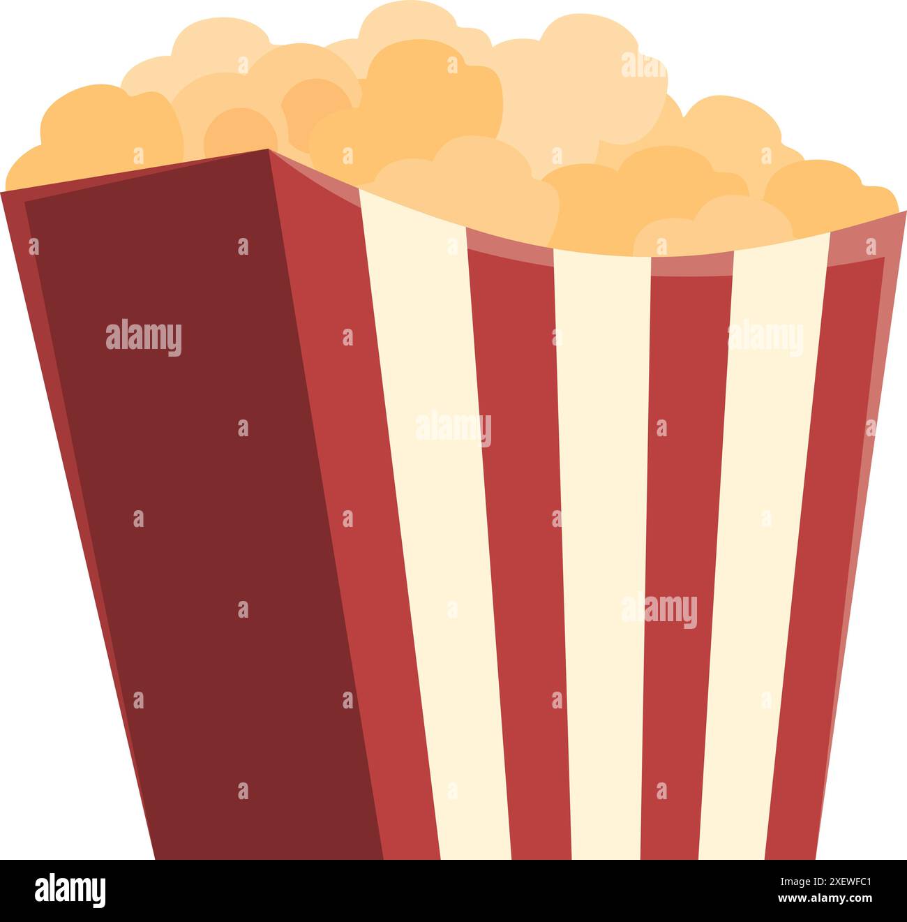Red and white striped popcorn bucket overflowing with buttery popcorn ...