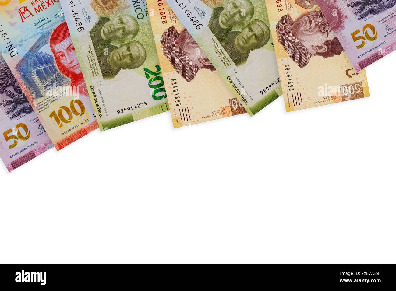 Banknotes Mexican pesos in various denominations are issued by National ...