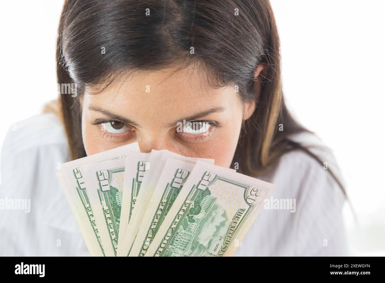 Rich excited woman cash money hi-res stock photography and images - Alamy