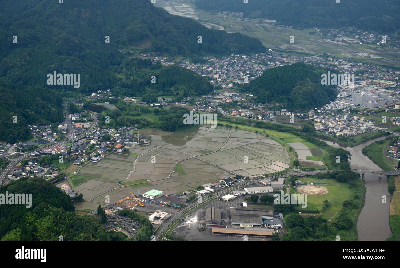 Aerial view of paddy fields in Kagoshima prefecture, Kyushu, Japan ...