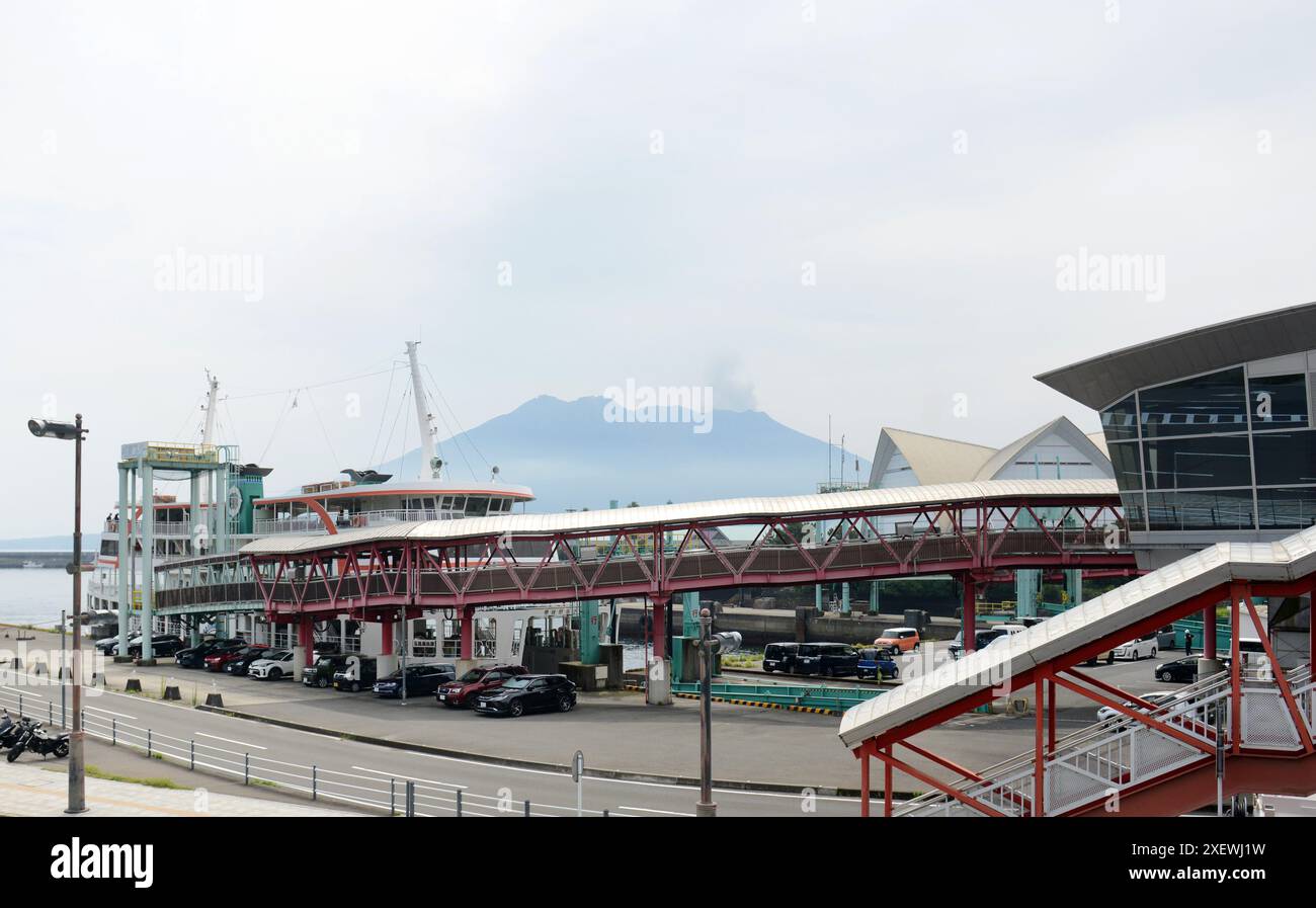The ferry connecting Sakurajima and Kagoshima in Kyushu, Japan Stock ...
